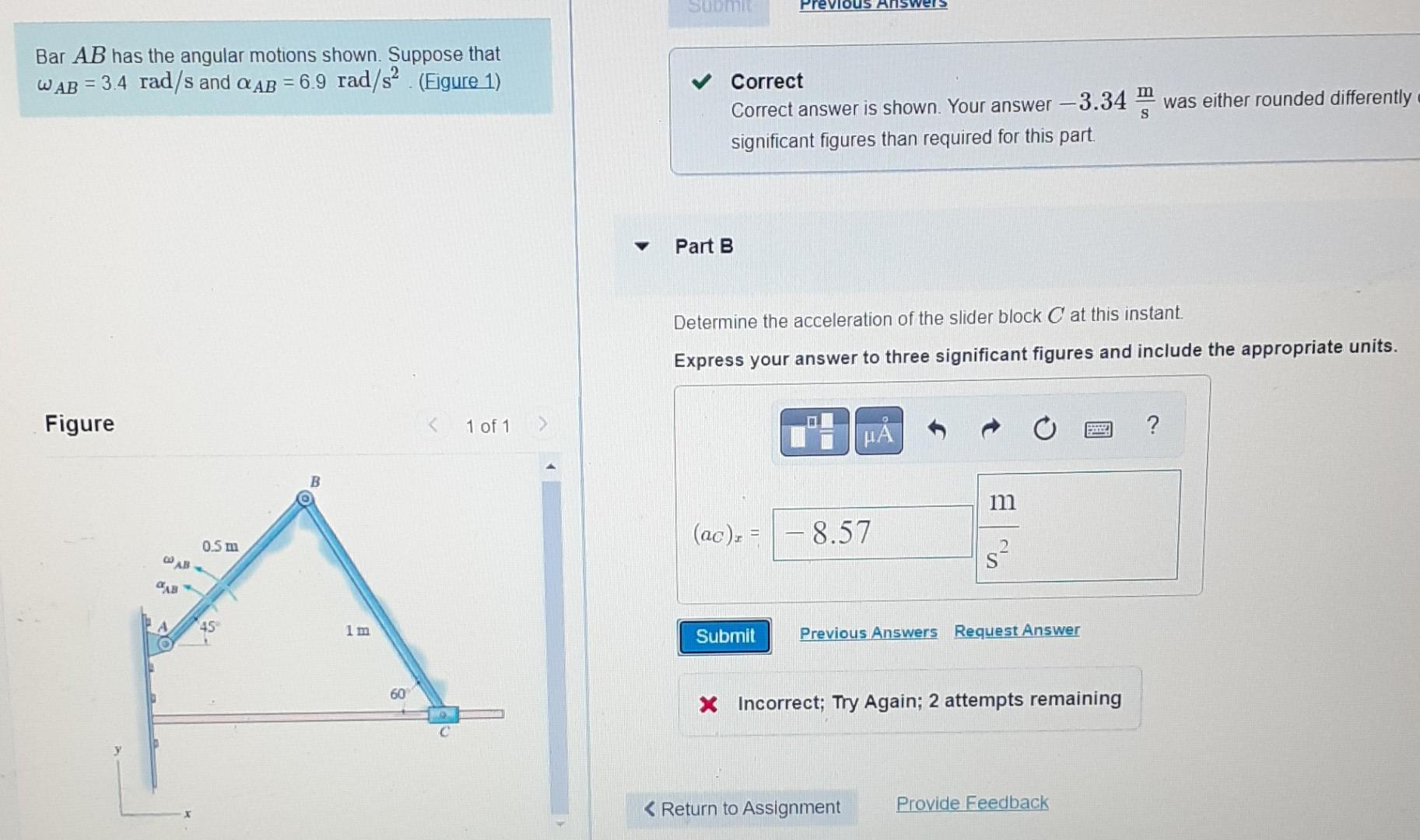 Solved Bar AB has the angular motions shown. Suppose that | Chegg.com