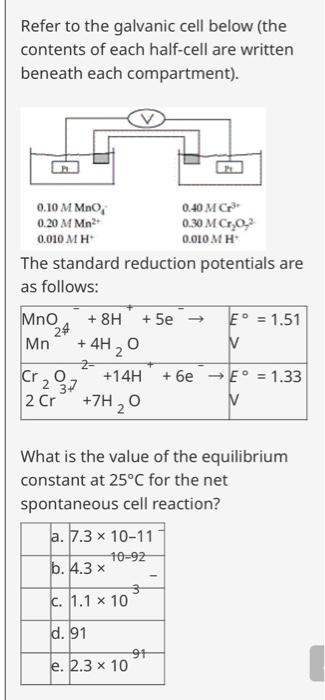 Solved Refer to the galvanic cell below (the contents of | Chegg.com