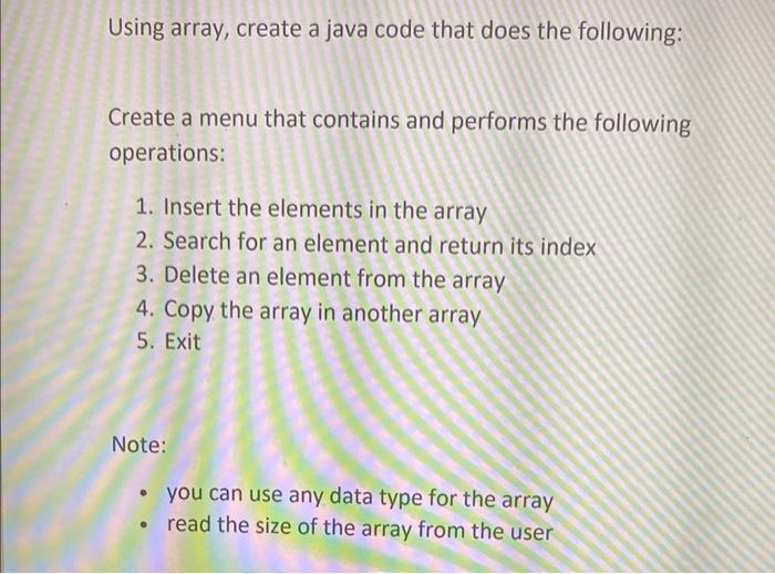 Solved Using array, create a java code that does the | Chegg.com