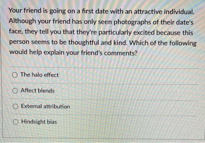 Solved Your friend is going on a first date with an | Chegg.com