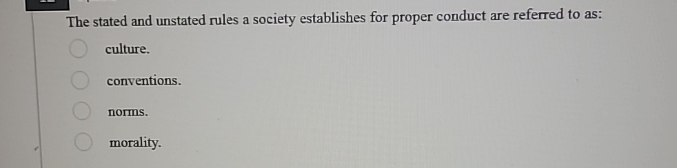 Solved The stated and unstated rules a society establishes | Chegg.com