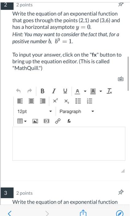 Solved Write the equation of an exponential function that | Chegg.com