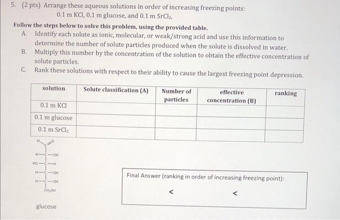 Solved 5. (2 pts) Arrange these aqueous solutions in order | Chegg.com