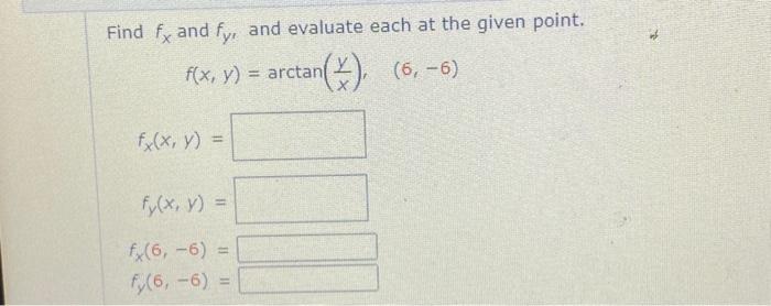 Solved Find fx and fy, and evaluate each at the given point. | Chegg.com