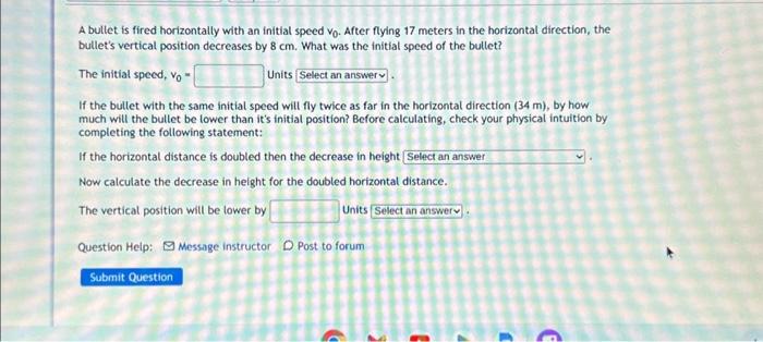 Solved A bullet is fired horizontally with an initial speed | Chegg.com