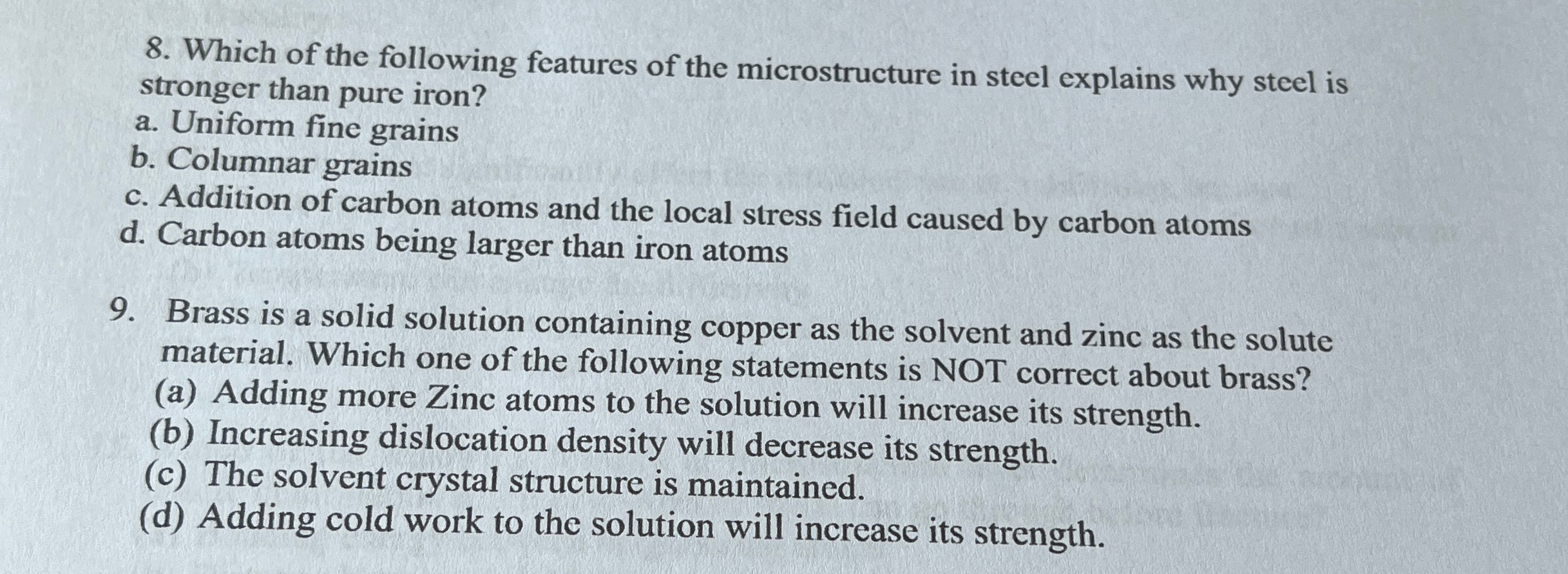Solved Which of the following features of the microstructure | Chegg.com