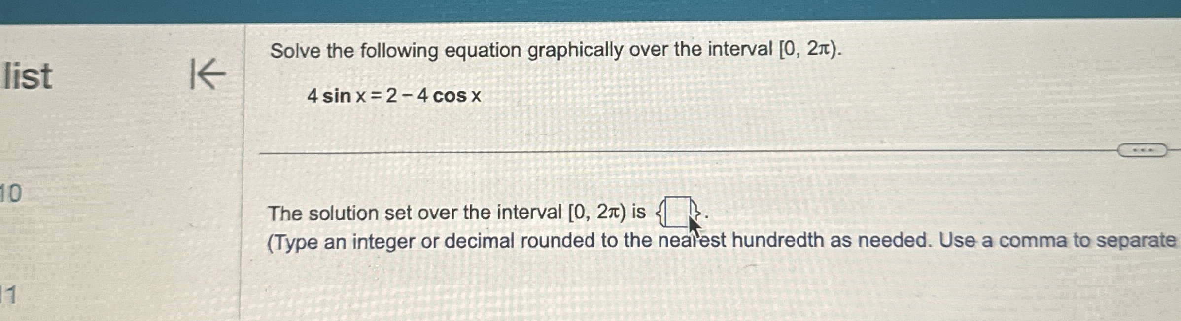 Solved listSolve the following equation graphically over the | Chegg.com
