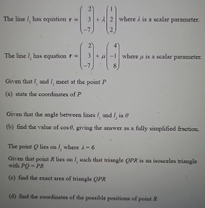 Solved The line l1, ﻿has equation | Chegg.com