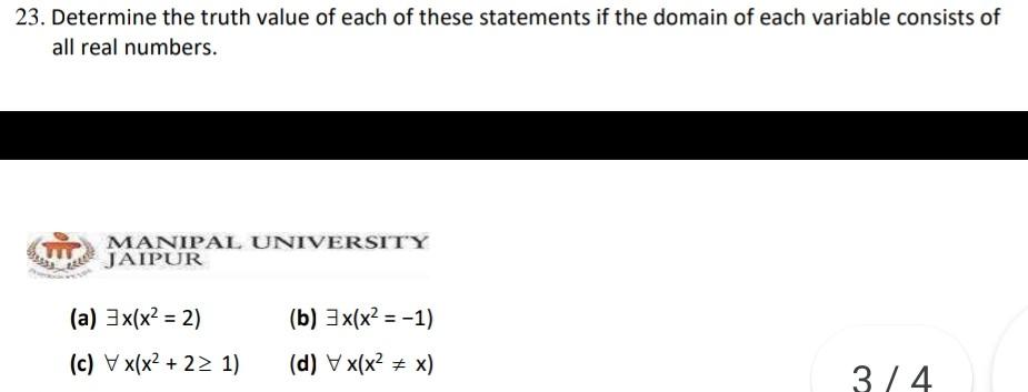 Solved 23. Determine the truth value of each of these | Chegg.com