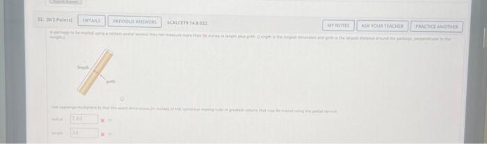 Solved Submit Answer 22. [0/2 Points] A package to be mailed | Chegg.com