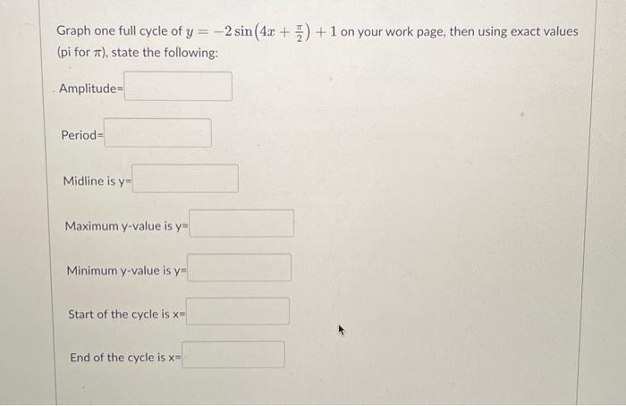Solved Graph one full cycle of y=−2sin(4x+2π)+1 on your work | Chegg.com