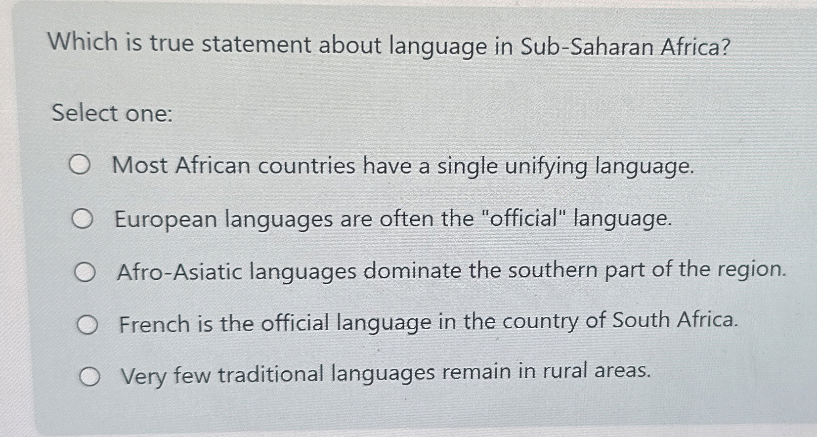 Solved Which is true statement about language in Sub-Saharan | Chegg.com