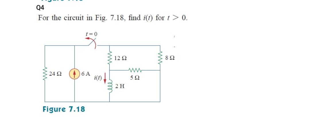 Solved Q4 For the circuit in Fig. 7.18, find i(t) for t>0. | Chegg.com