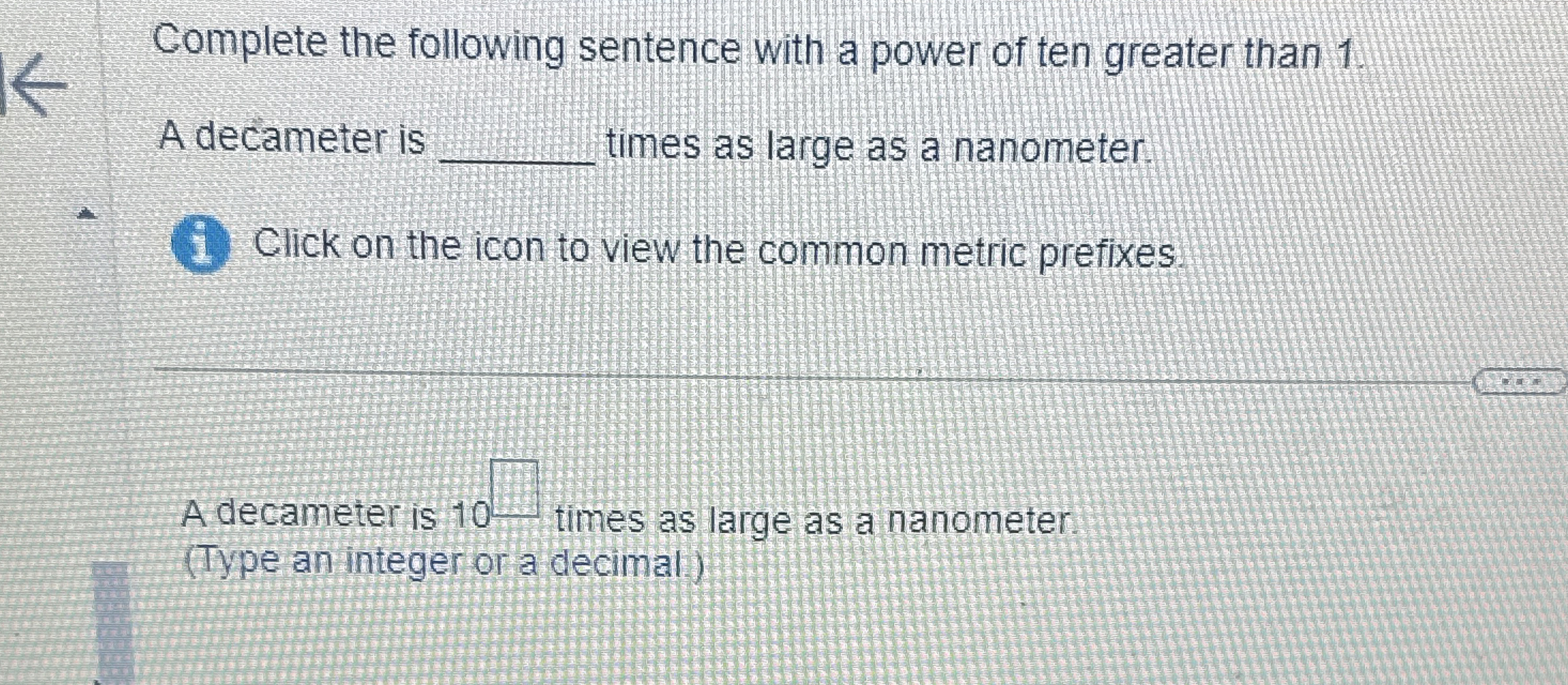 Solved Complete the following sentence with a power of ten | Chegg.com