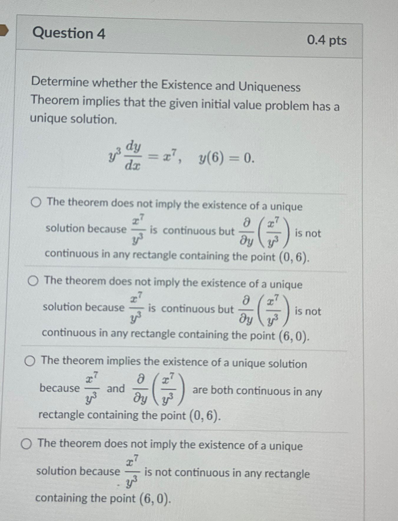 Solved Question 40.4 ﻿ptsDetermine whether the Existence and | Chegg.com