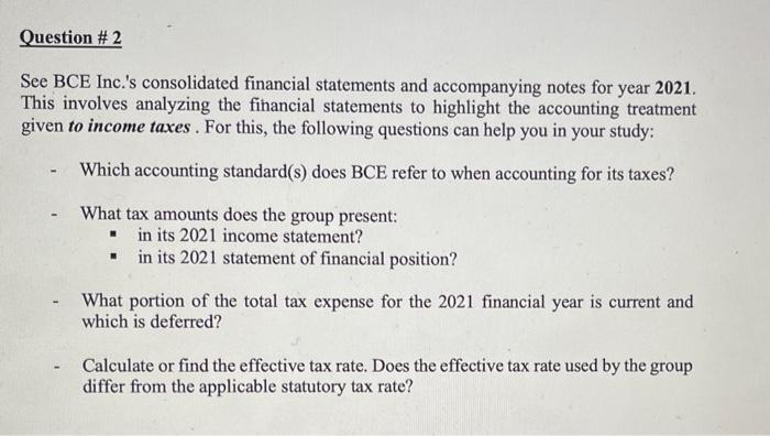 Solved BCE Inc.'s consolidated financial statements and | Chegg.com