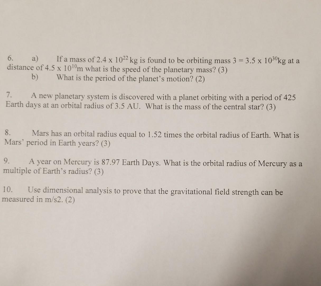 Solved Name: Keer Physics 40S Gravitational Force, Field and | Chegg.com