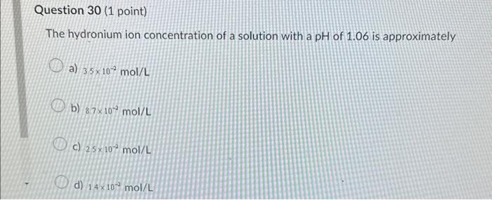 Solved The hydronium ion concentration of a solution with a | Chegg.com
