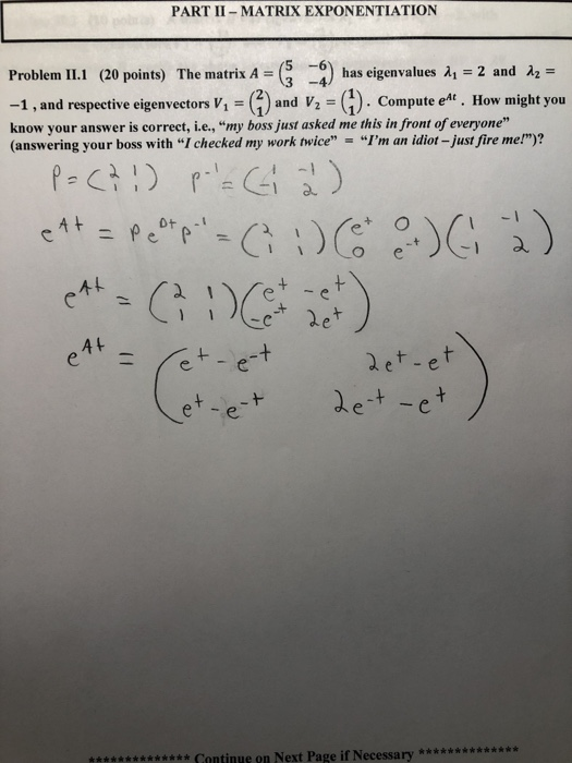 Solved PART II - MATRIX EXPONENTIATION Problem II.1 (20 | Chegg.com