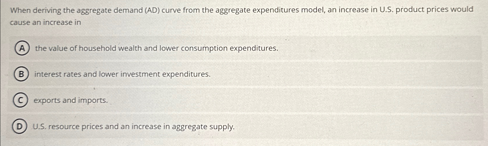 Solved When deriving the aggregate demand (AD) ﻿curve from | Chegg.com