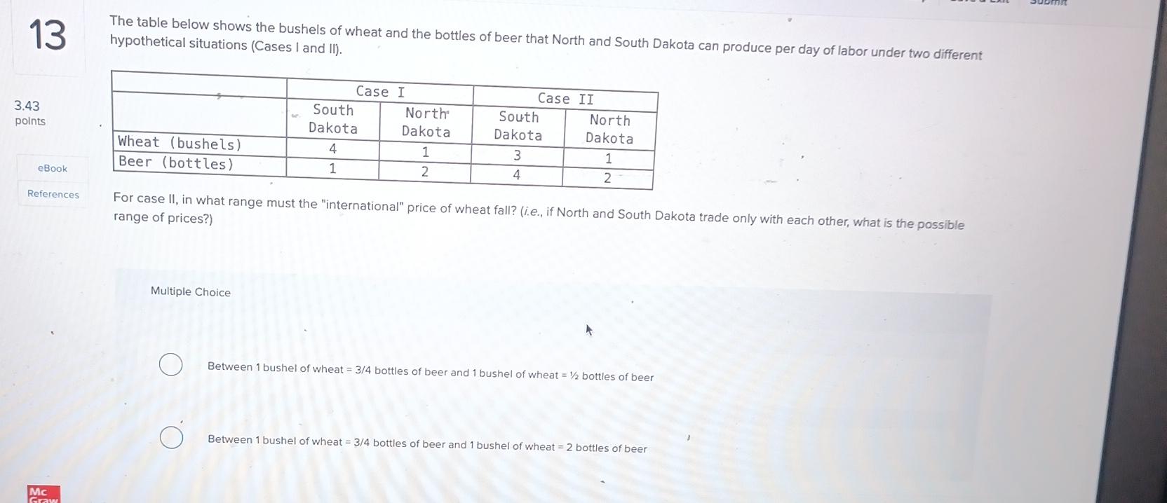 Solved 13 ﻿The table below shows the bushels of wheat and | Chegg.com