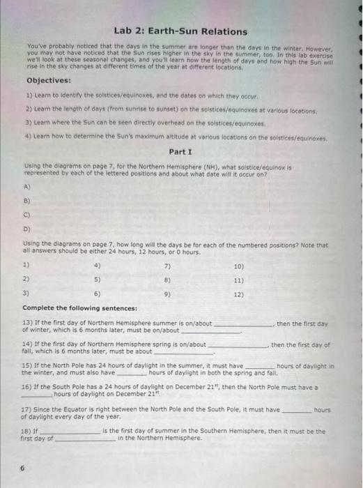 Solved Lab 2: Earth-Sun Relations You've probabiy noticed | Chegg.com