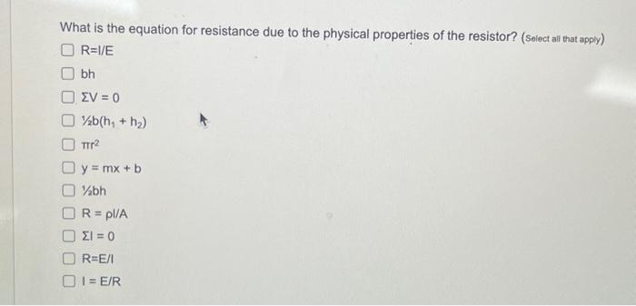 Solved What is the equation for resistance due to the | Chegg.com