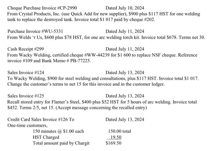 Solved Cheque Purchase Invoice \\#CP-2990 Dated July 10, | Chegg.com