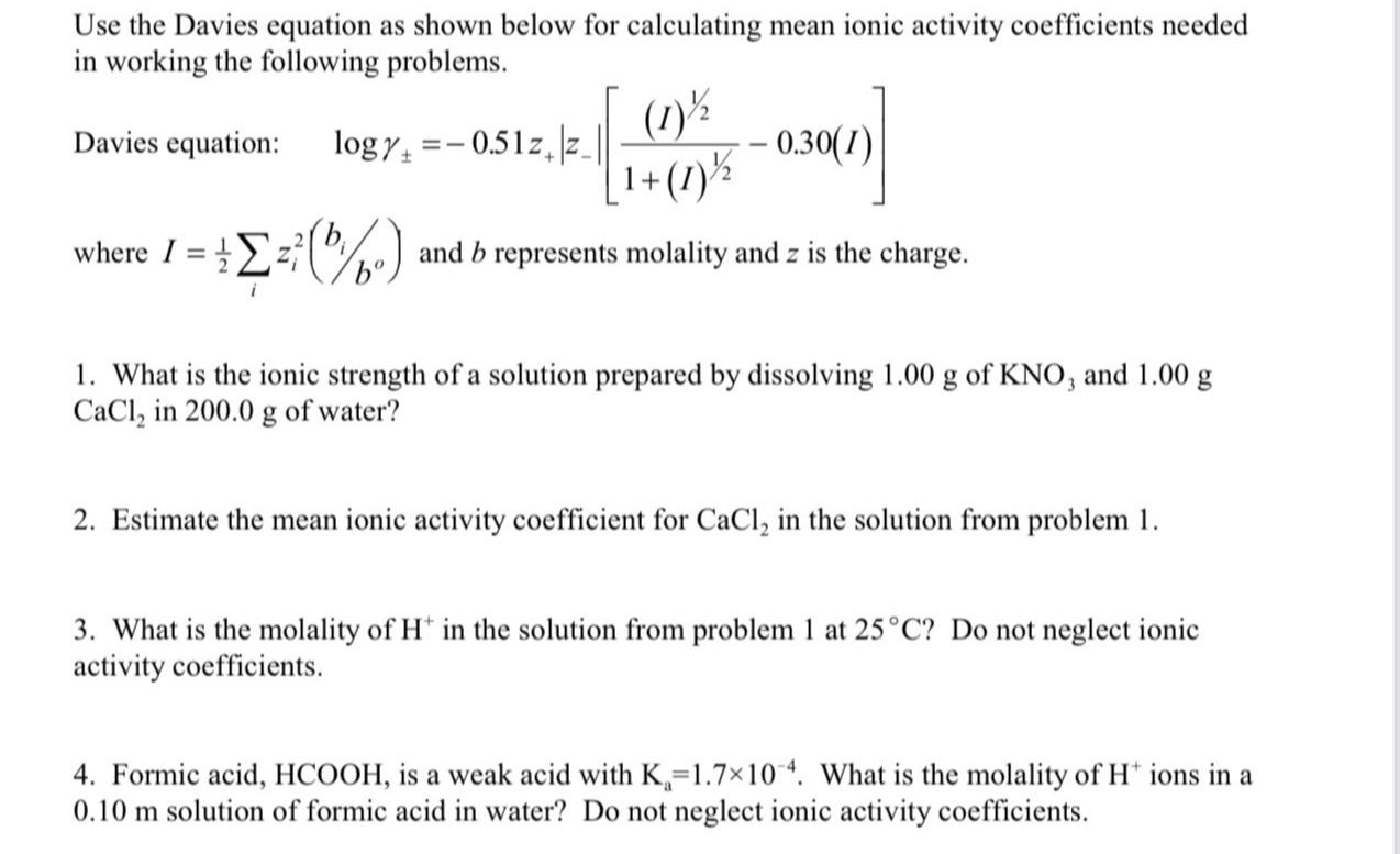 Solved Use the Davies equation as shown below for | Chegg.com