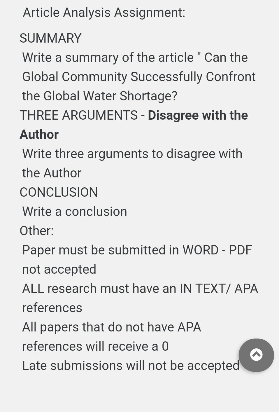 Solved Article Analysis Assignment: - SUMMARY Write a | Chegg.com
