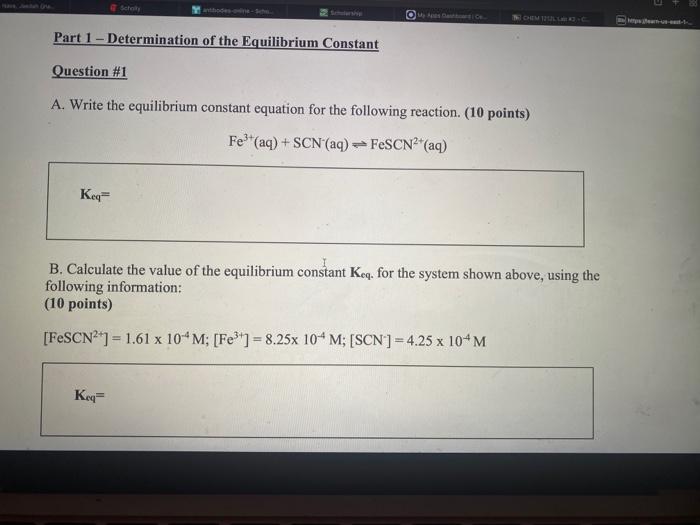 Solved Scholly Part 1 - Determination of the Equilibrium | Chegg.com