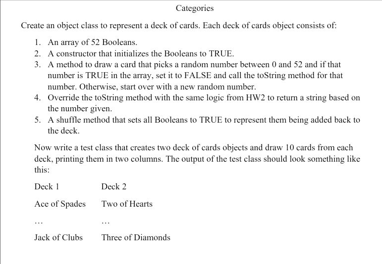 Solved CategoriesCreate an object class to represent a deck | Chegg.com