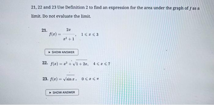 Solved 21, 22 and 23 Use Definition 2 to find an expression | Chegg.com