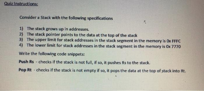 Solved Quiz Instructions Consider A Stack With The