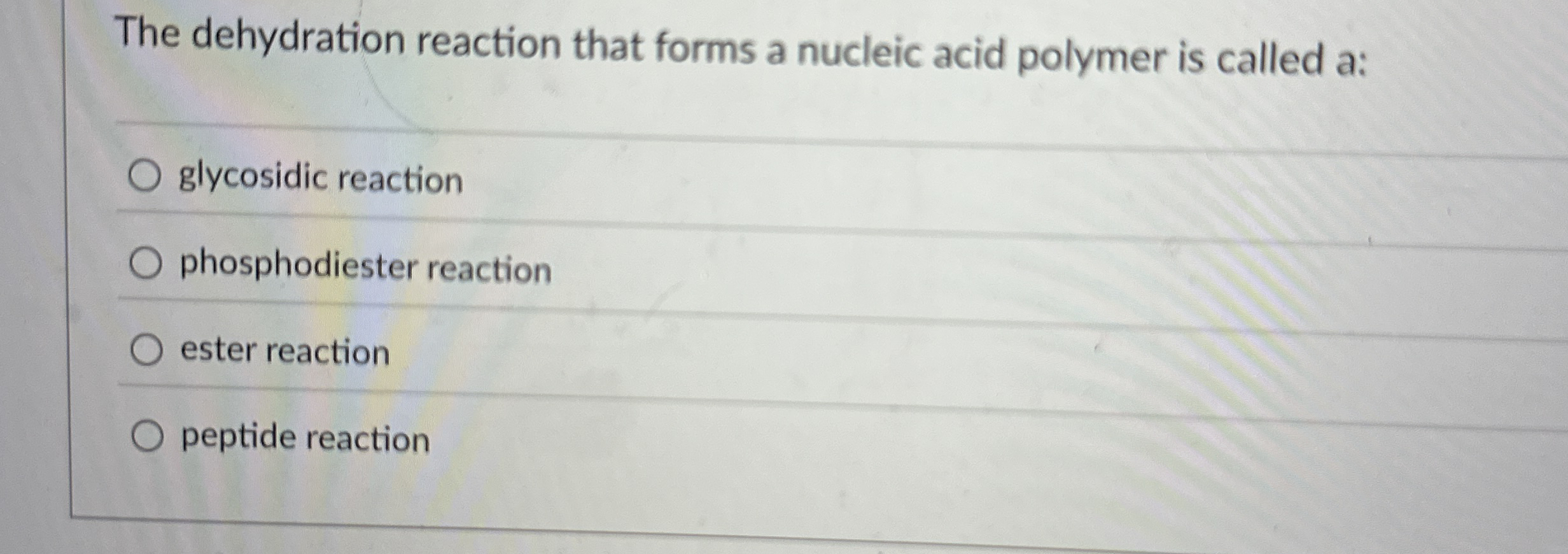 Solved The dehydration reaction that forms a nucleic acid | Chegg.com