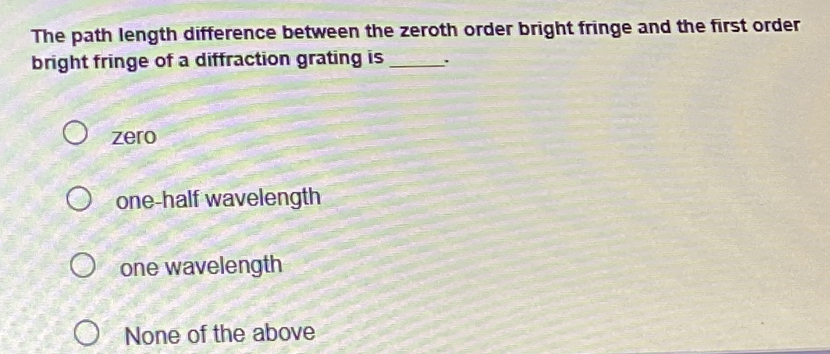 Solved The path length difference between the zeroth order | Chegg.com