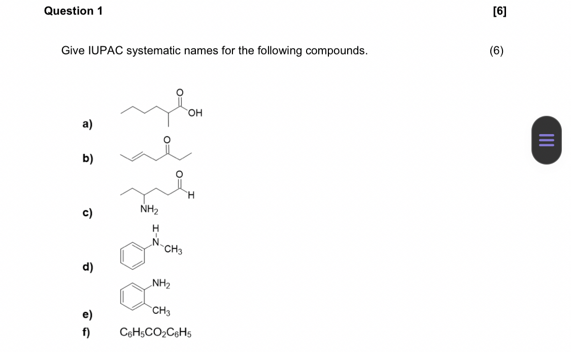 Solved Question 1[6]Give IUPAC systematic names for the | Chegg.com