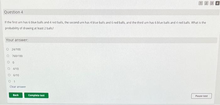 Solved If the first urn has 6 blue balls and 4 red balls, | Chegg.com