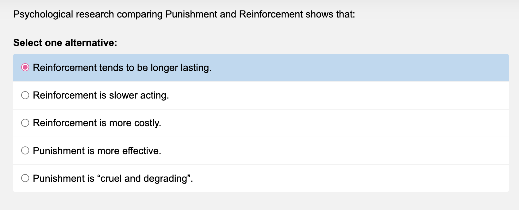 Solved Psychological research comparing Punishment and | Chegg.com