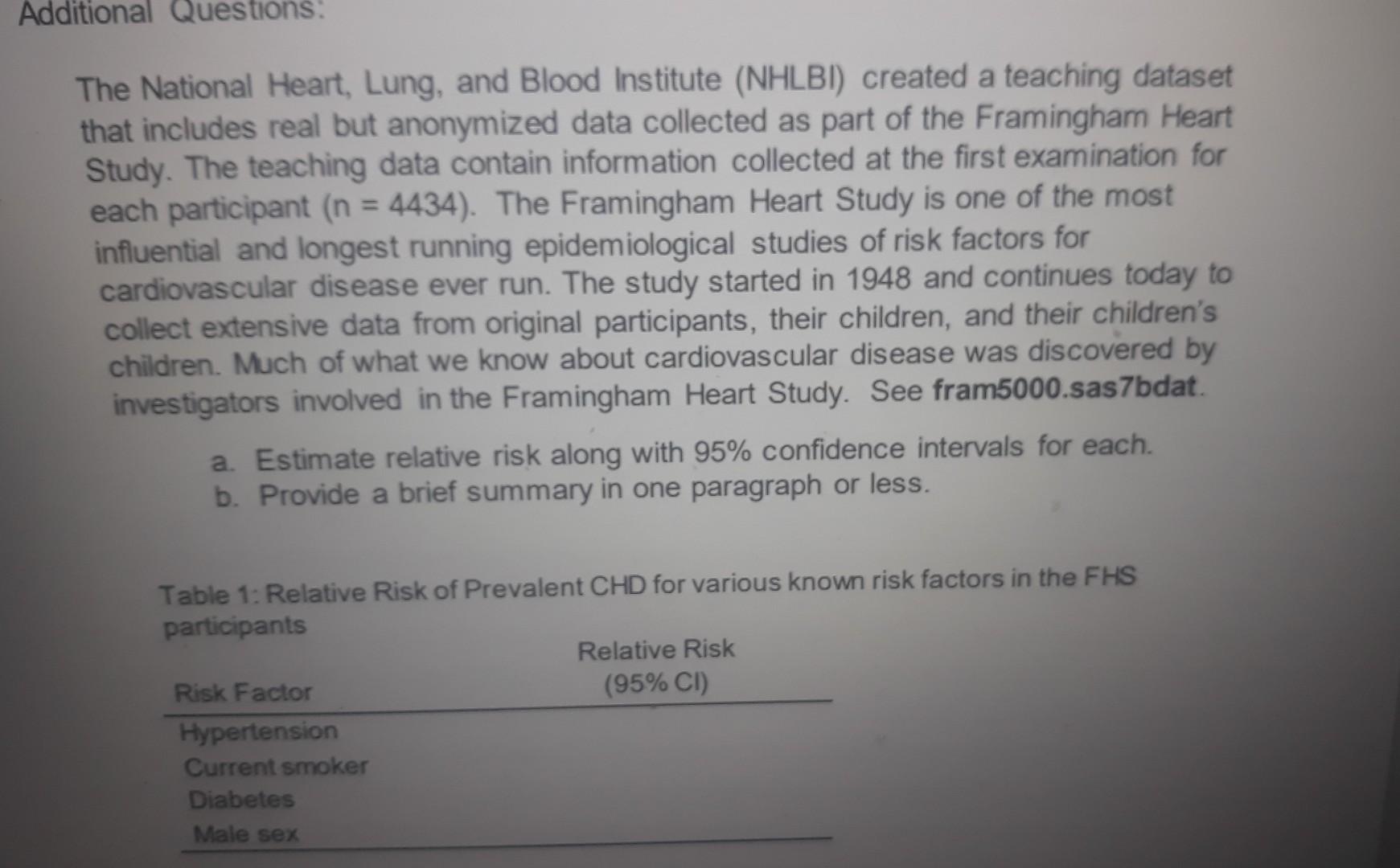 The National Heart, Lung, and Blood Institute (NHLBI) | Chegg.com