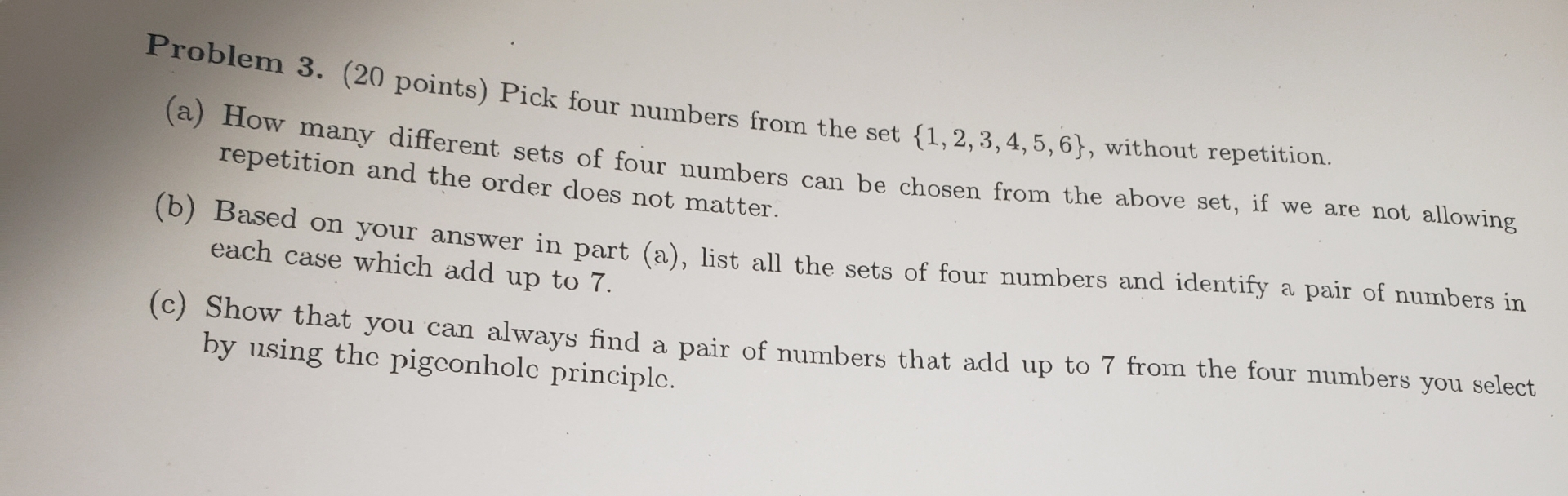 Solved Problem 3. (20 ﻿points) ﻿Pick four numbers from the | Chegg.com