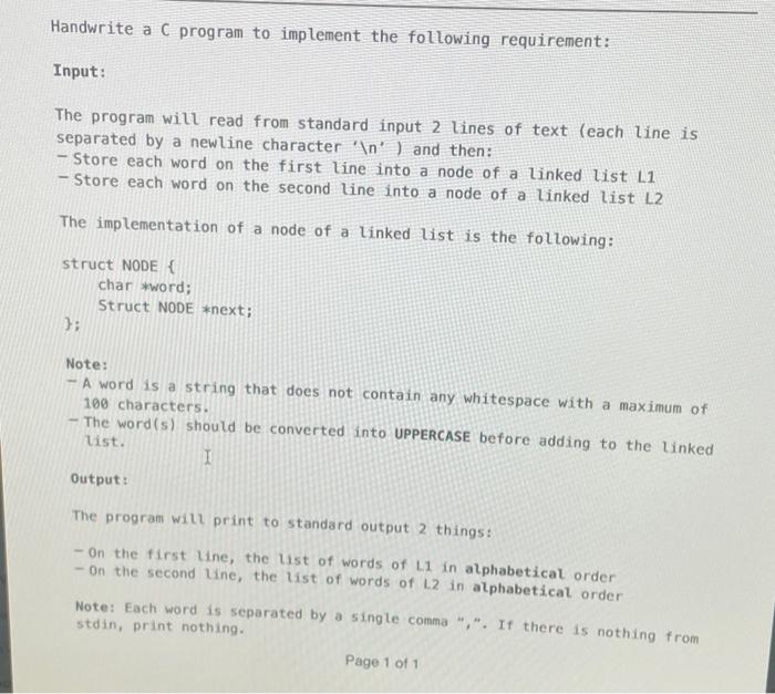 Solved Handwrite a C program to implement the following | Chegg.com