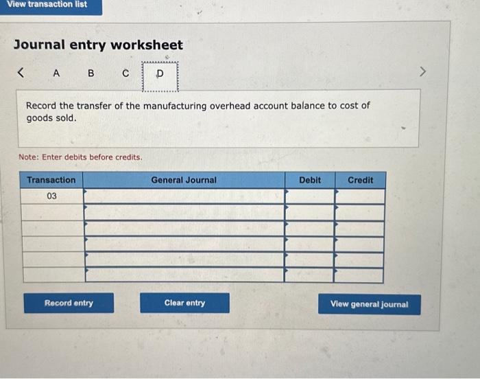 Solved Journal entry worksheet Record the transfer of | Chegg.com