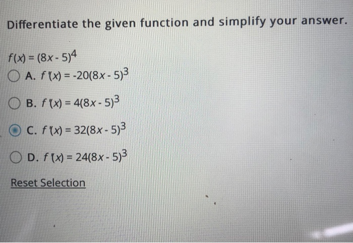 Solved Differentiate the given function and simplify your | Chegg.com