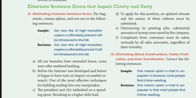 Eliminate Sentence Errors that Impair Clarity and | Chegg.com