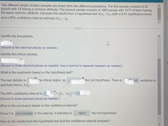 Solved Two different simple random samples are drawn from | Chegg.com