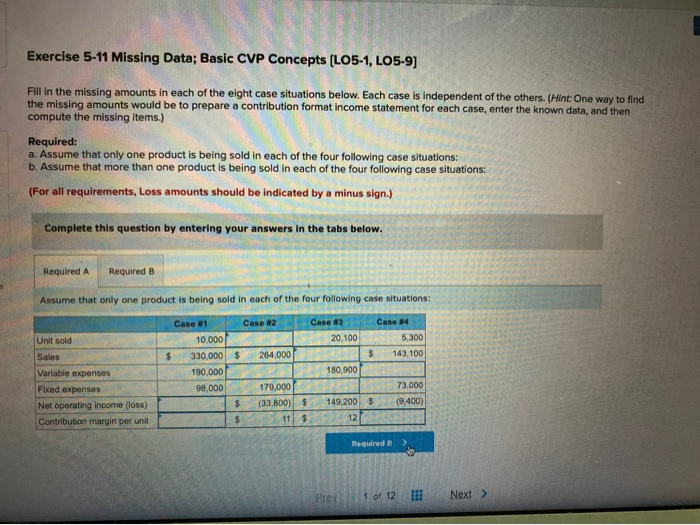 Solved Exercise 5-11 Missing Data; Basic CVP Concepts | Chegg.com