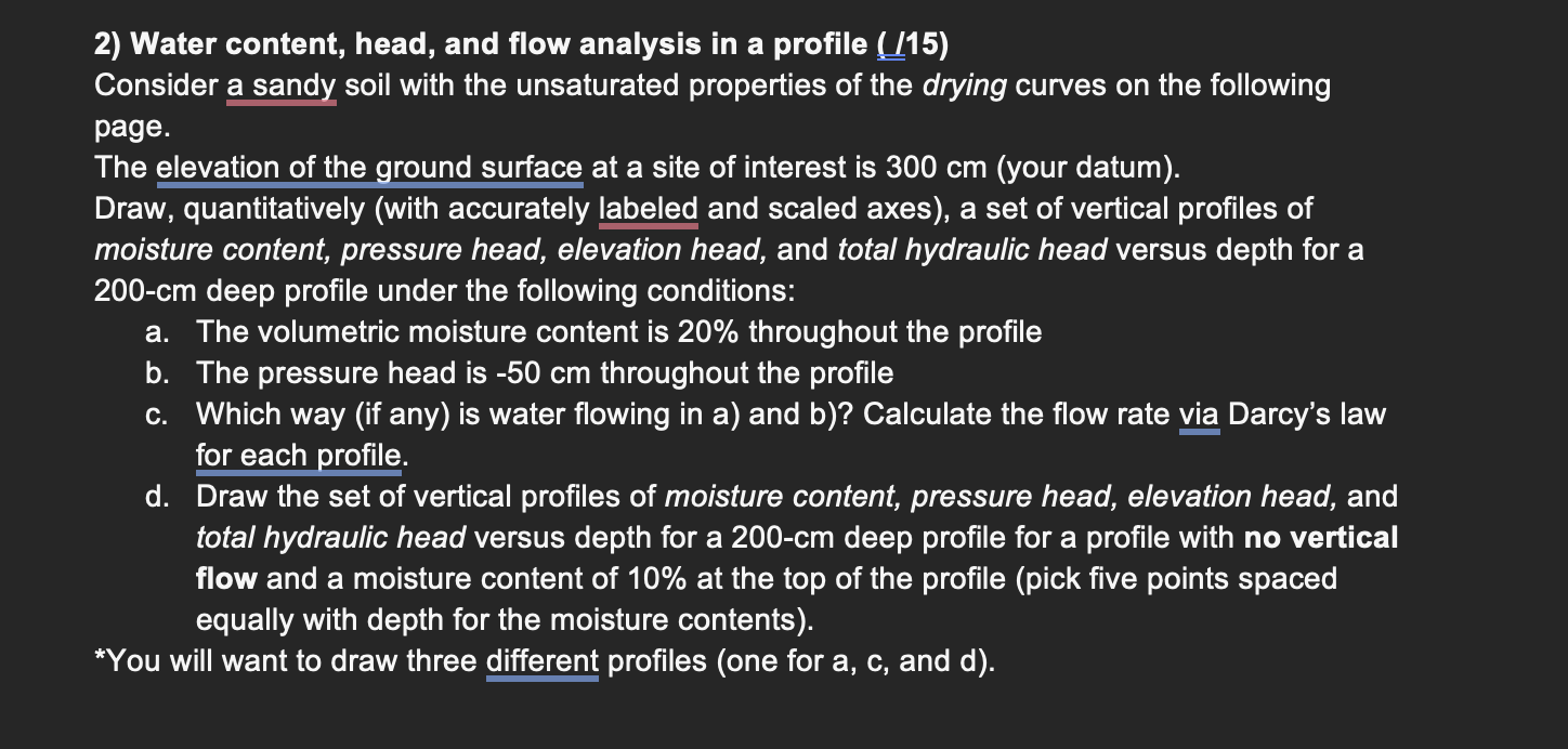 Solved Water content, head, and flow analysis in a profile | Chegg.com
