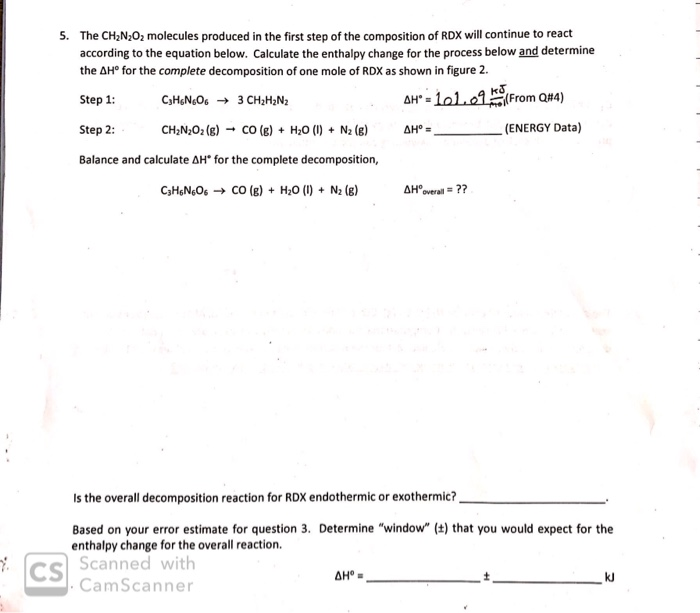 Solved 5. The CH2N2O molecules produced in the first step of | Chegg.com