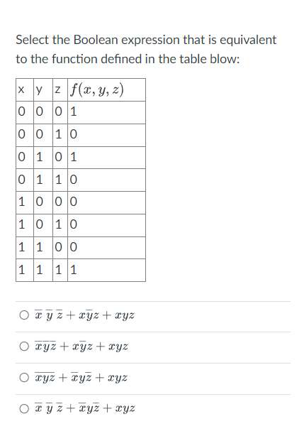 Solved Select the Boolean expression that is equivalentto | Chegg.com